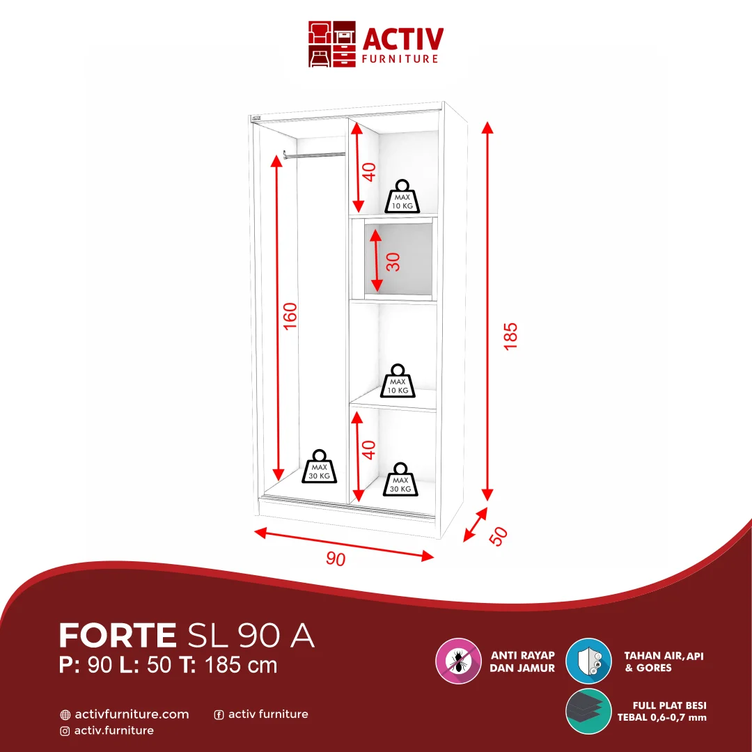 Lemari Pakaian – Forte SL 90 A – Activ Furniture - Activ Furniture