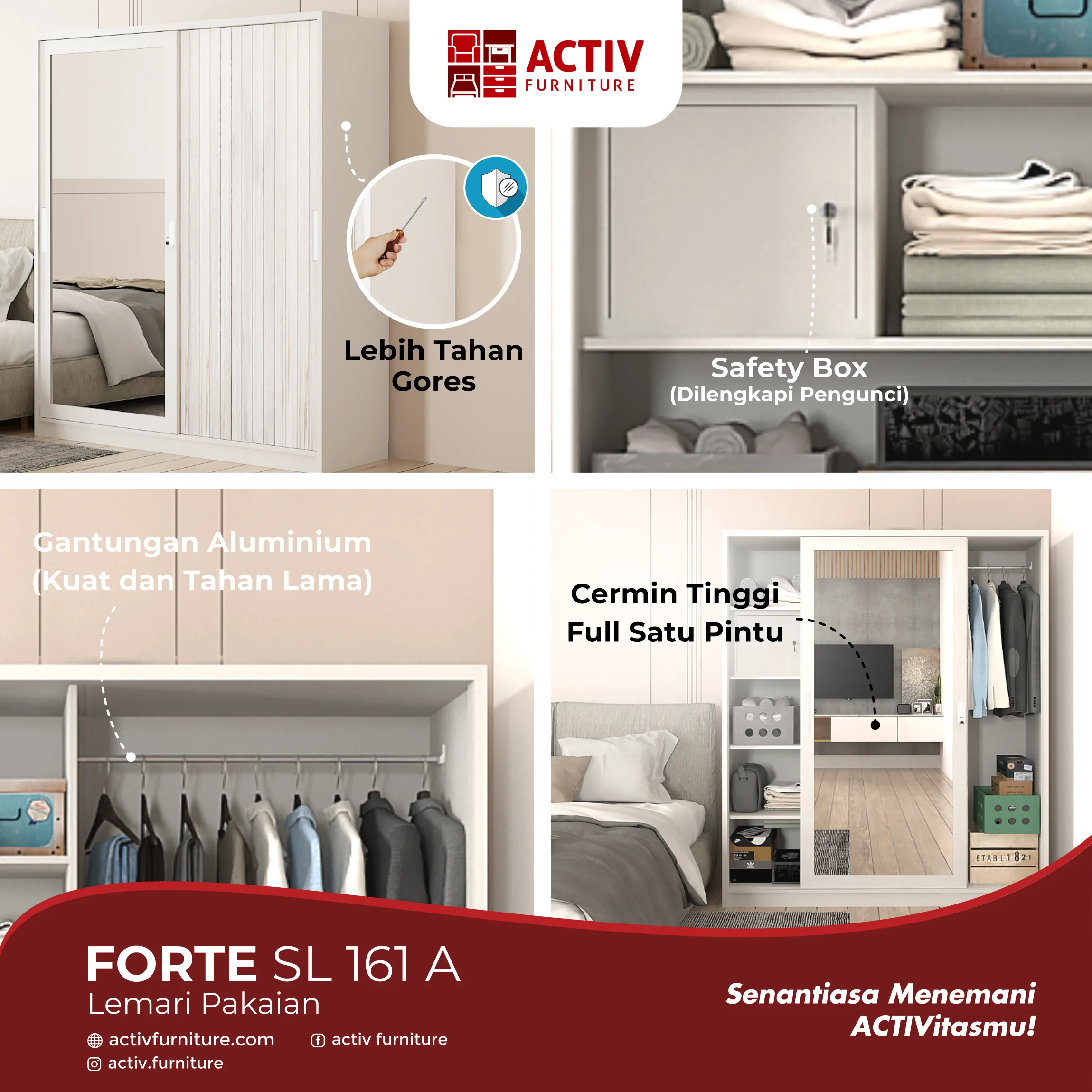 Lemari Pakaian Besi/ Lemari Sliding Besi – Forte SL 161 A – Activ Furniture