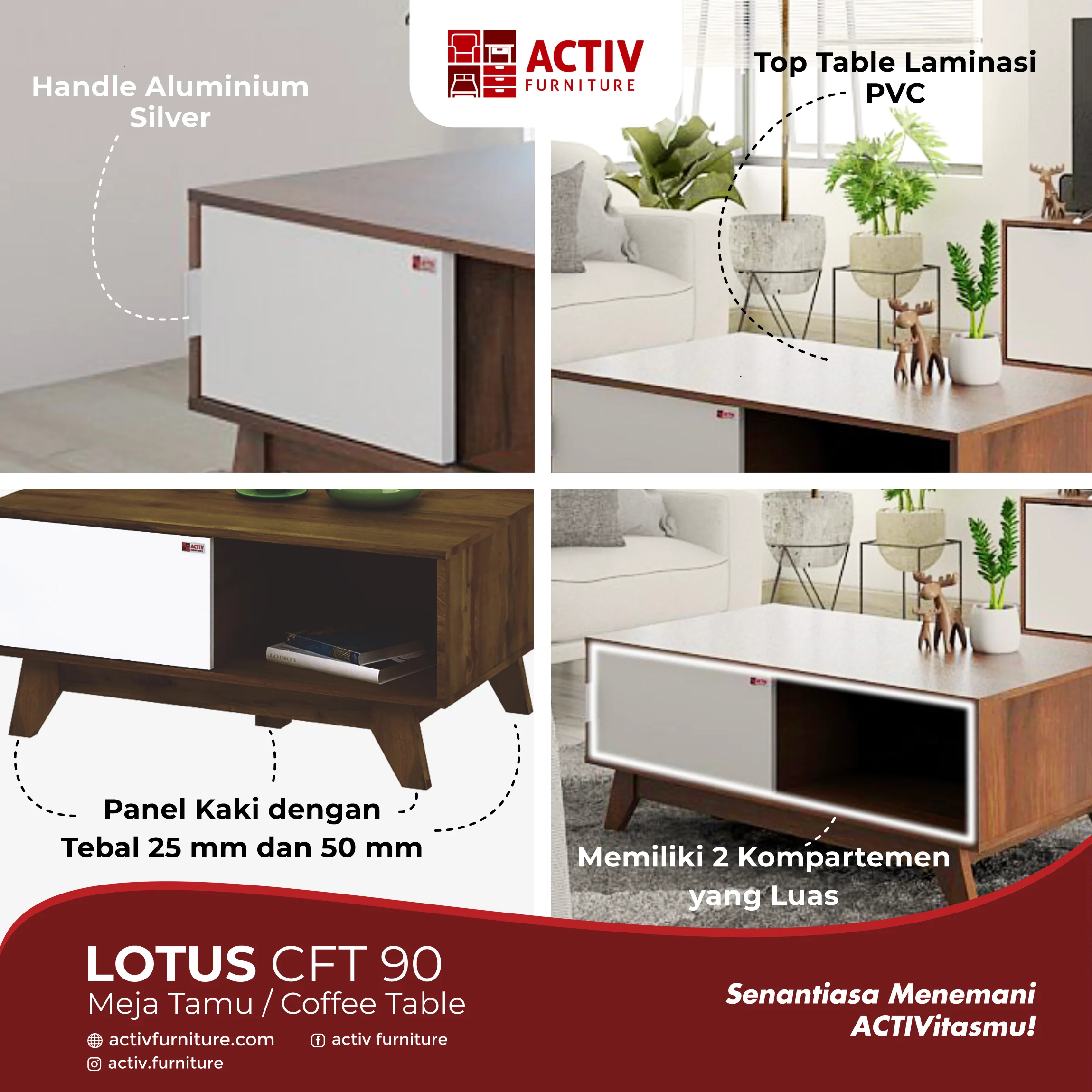 Meja Tamu / Coffee Table – Lotus CFT 90 – Activ Furniture
